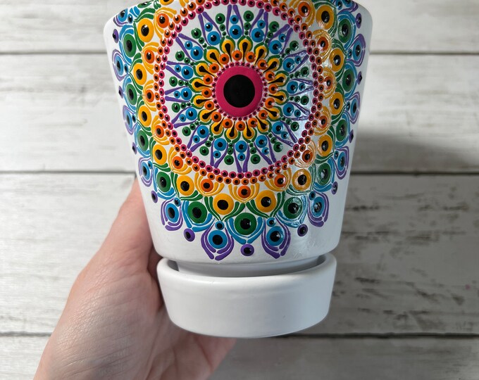 4" Rainbow Smaller Flower Pot Indoor Outdoor Handpainted Dot Mandala - Etsy
