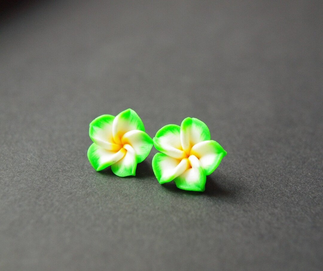 Pendientes Fimo Frangipani flor flor verde blanco - Etsy España