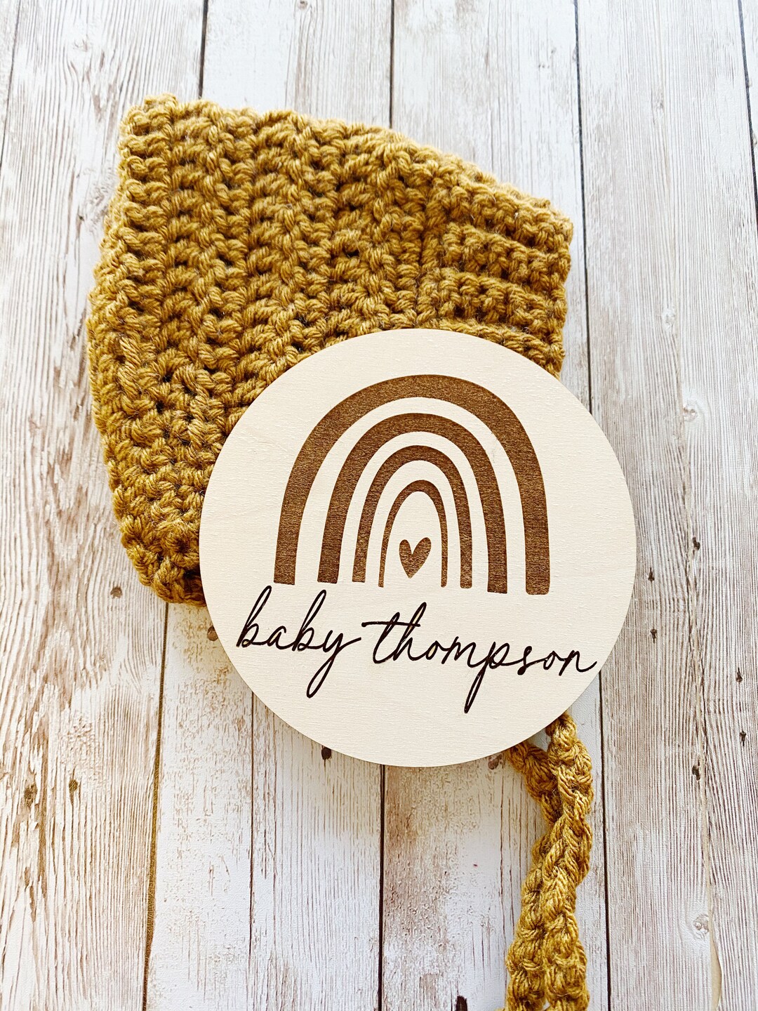 Rainbow Baby Name Announcement Sign/ Engraved Baby Name Circle/ Birth ...