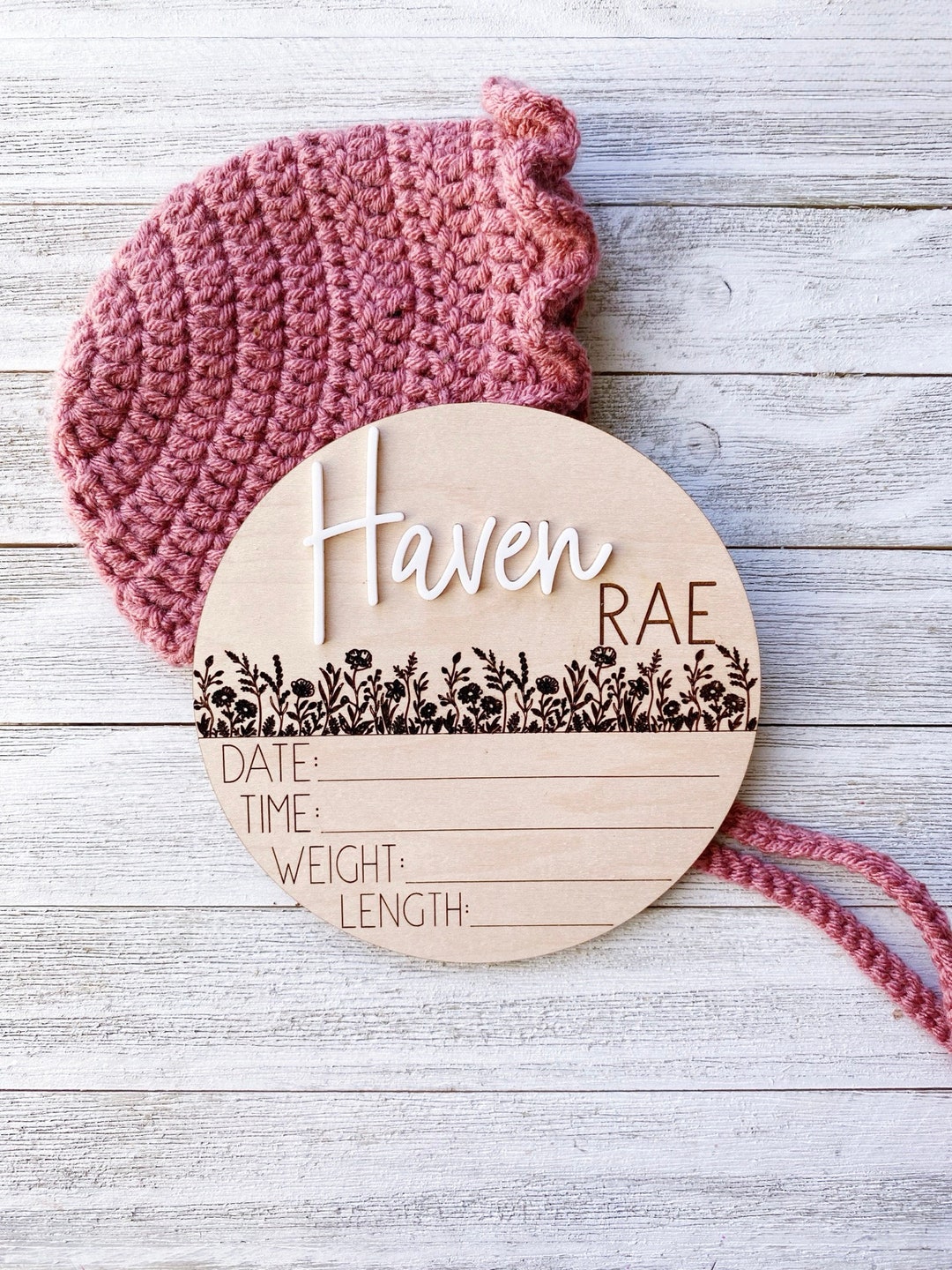 Birth Announcement Sign for Newborn Girl 3D Laser Engraved Baby Name ...