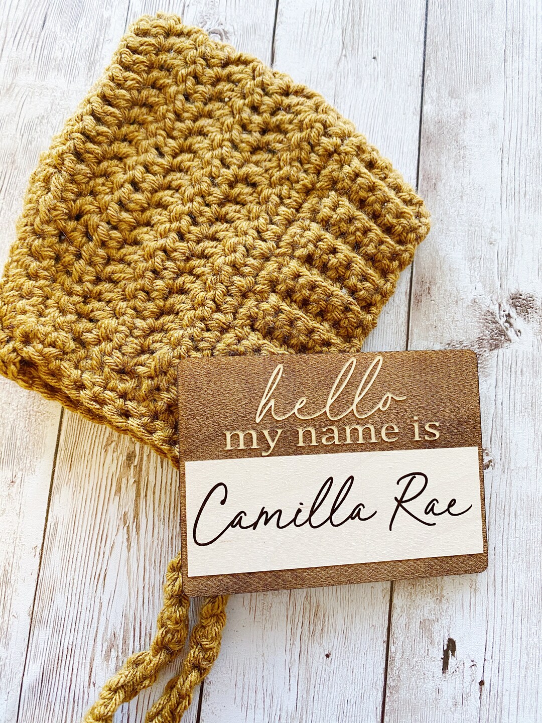 Wooden Hospital Name Tag/ Baby Name Tag/ Engraved Baby Name Tag/ Hello ...