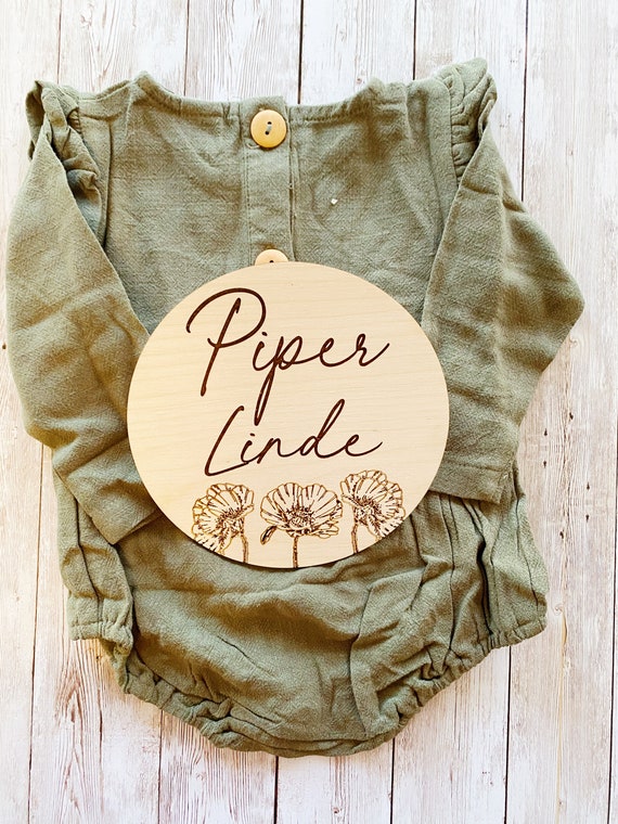 Poppy Floral Baby Name Announcement Sign/ Engraved Baby Name | Etsy