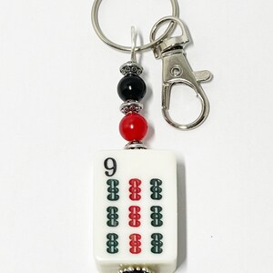 Genuine 9 Bam Mahjong Tile Keychain With Tassel, Red Jade & Onyx ...