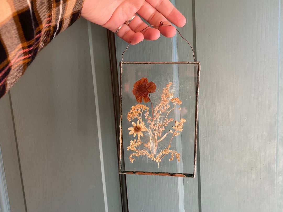 Pressed Flower Suncatcher Rectangular Hanging Vintage Flower Window ...