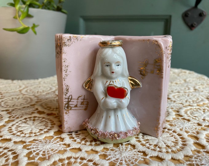 Vintage Cherub Angel Figurine With Book and Heart | Flower Vase | 2268 ...