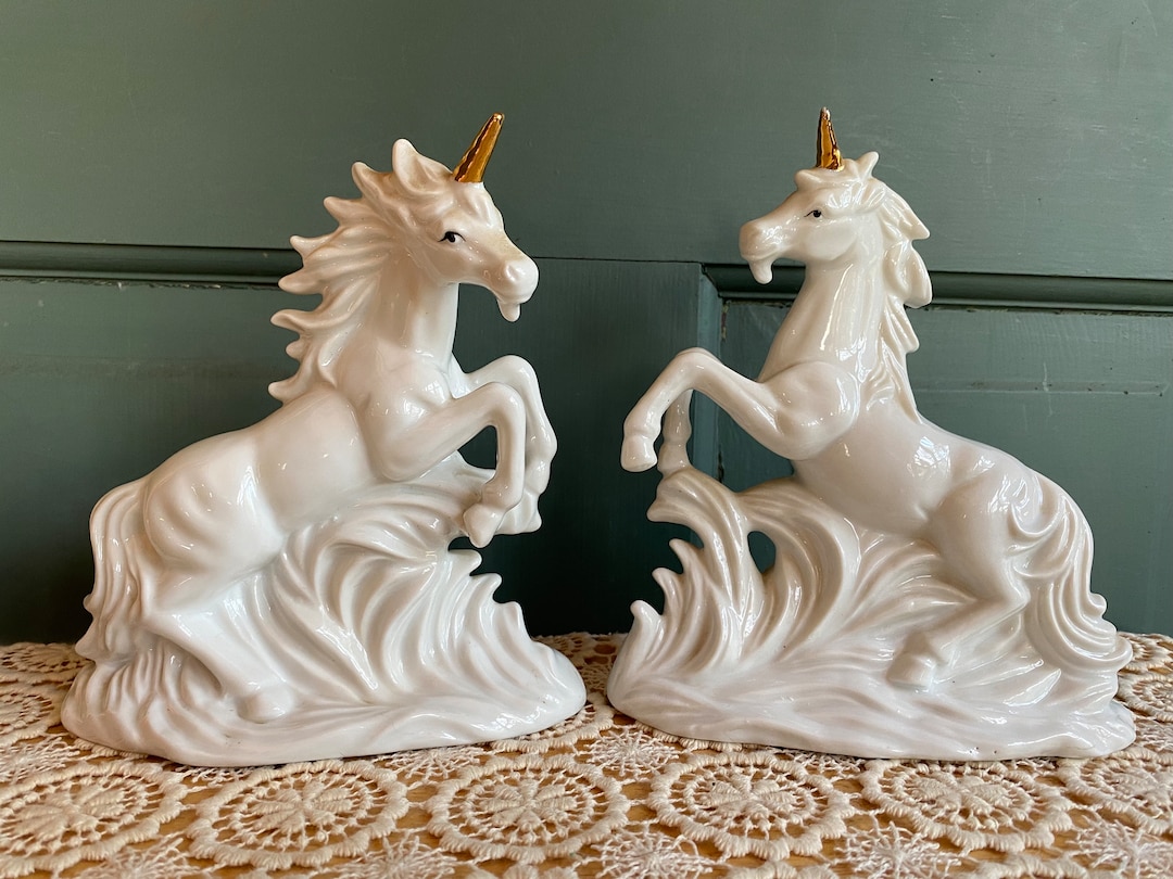 Pair of Unicorn Figures Vintage Gold & White Unicorn Set Vintage ...