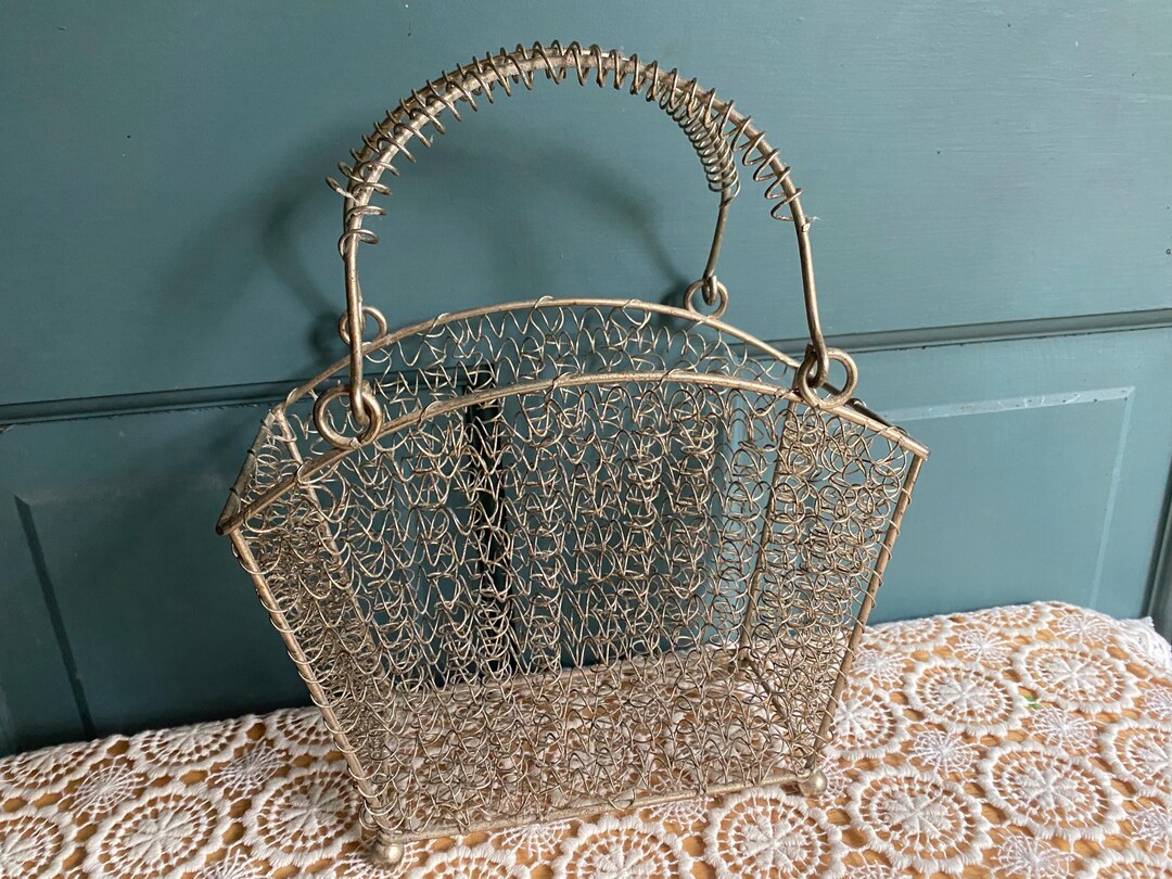 Wire Cage Purse • Vintage Curled Wire Purse or Decoration With Handles ...