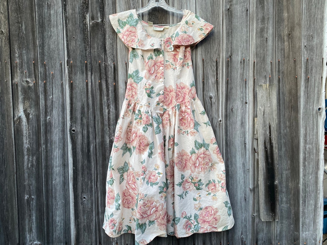 1980s Country Romance Rose Pattern Dress - Small Vintage Romantic ...