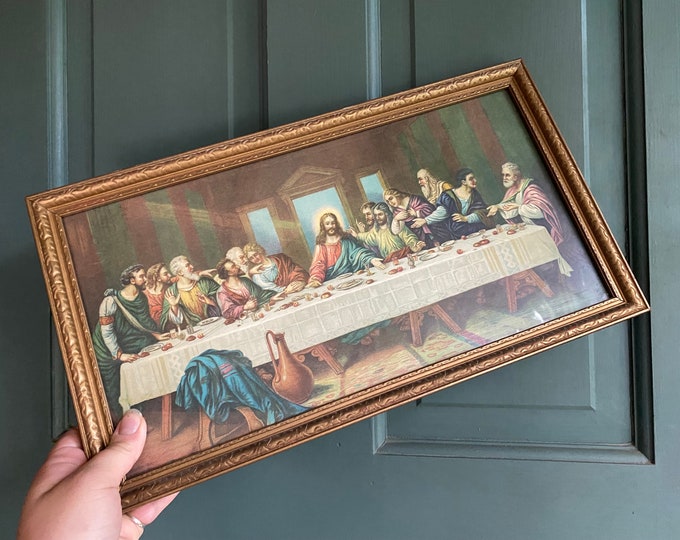 Vintage Antique Framed Last Supper Print | 16" X 9" | Beautiful ...