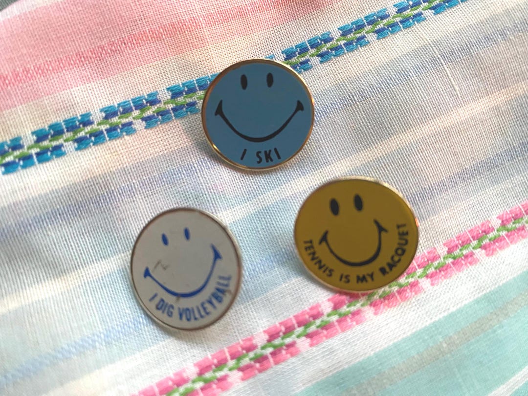Vintage Smiley Face Hobbies Tack Pins - Ski, Volleyball Tennis - 3/4" X ...
