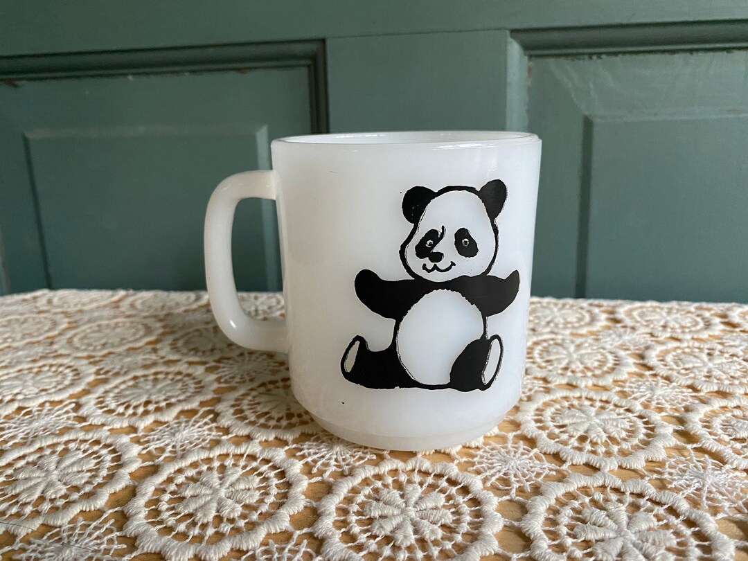 Vintage Panda Bear Mug Milk Glass • Black & White, Vintage Mugs 3.5 ...