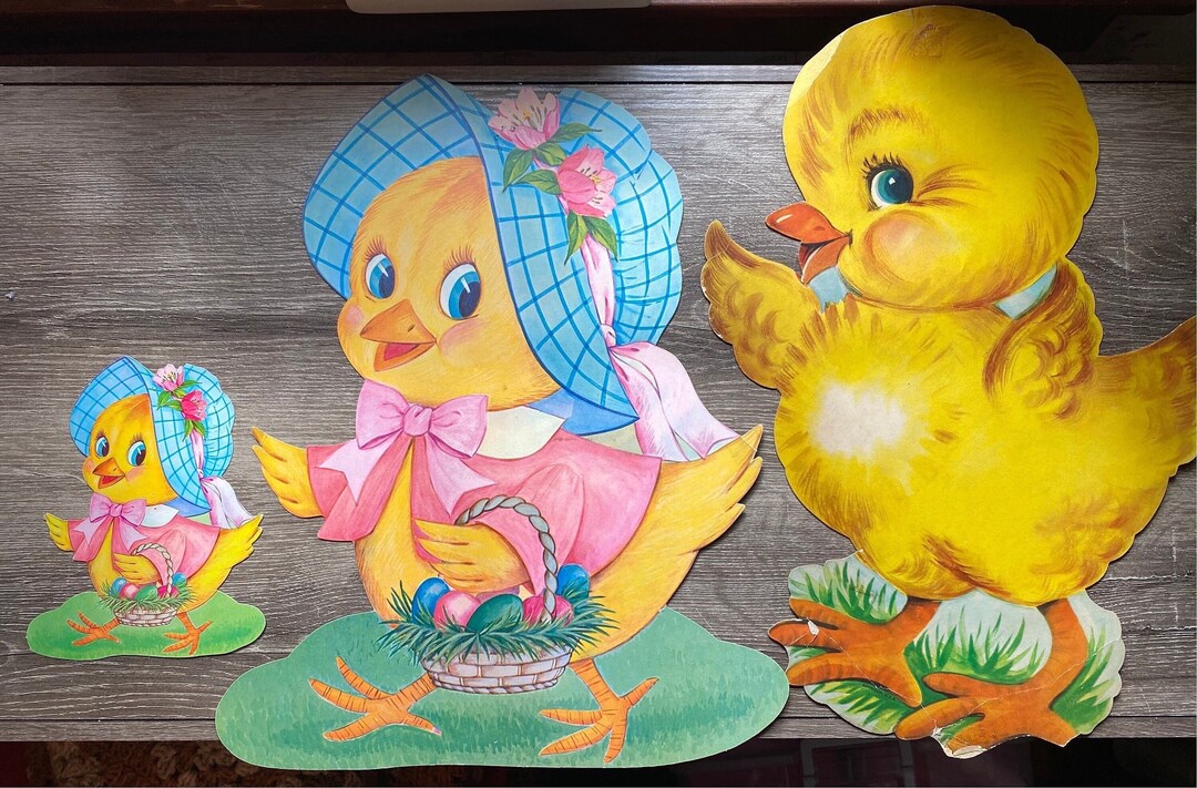 Vintage Easter Chicks 3 Die-cut Decorations Cutout Single-sided Die Cut ...