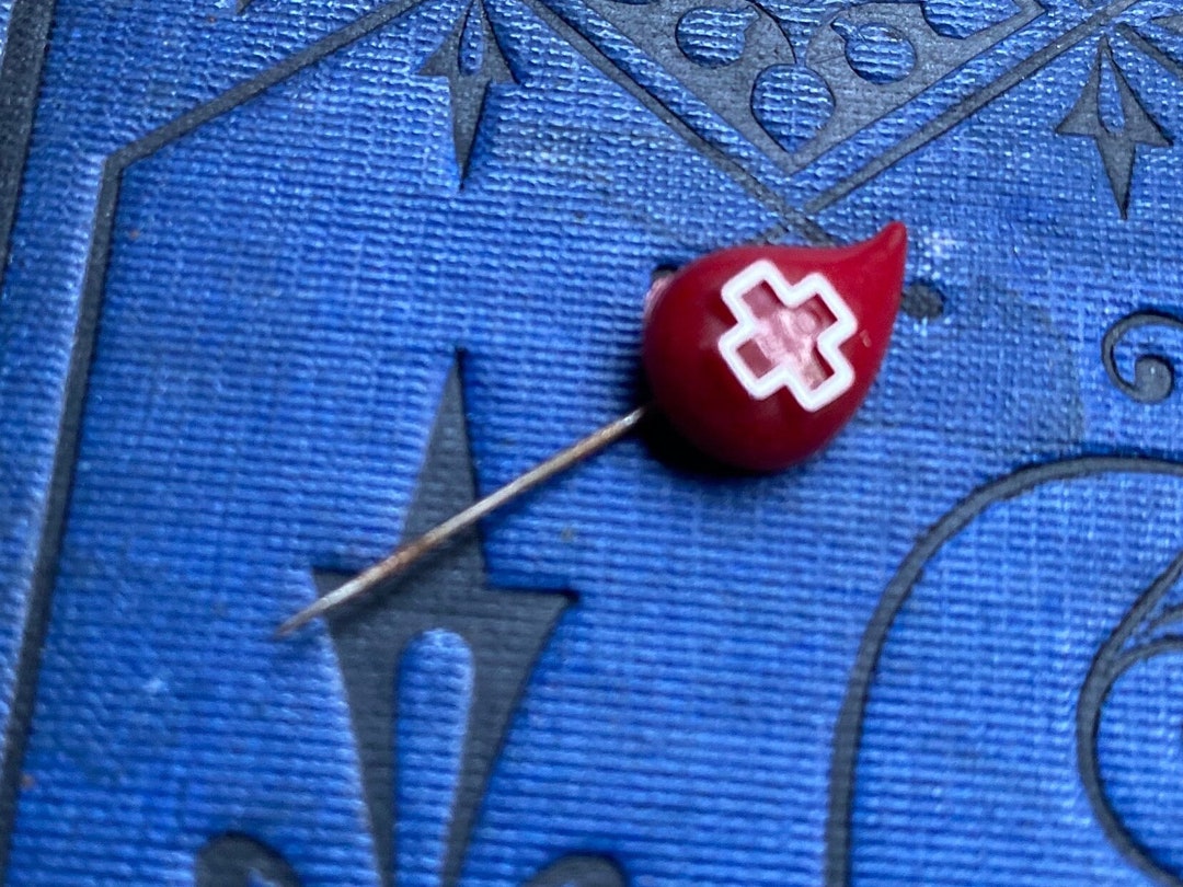 Red Cross Blood Donor Pin - Plastic Blood Drop - Tiny Stick Pin Vintage ...