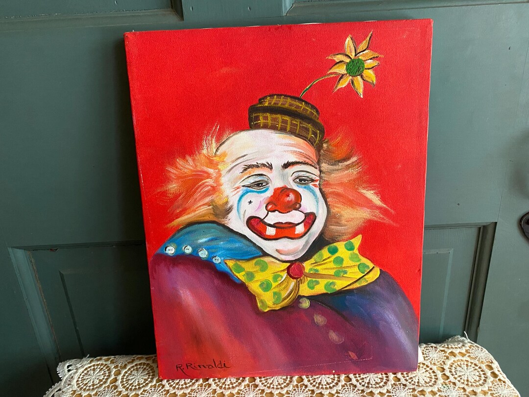 Vintage Clown Painting - Handmade Vintage Creepy Clown Portrait of ...