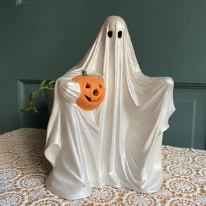 Vintage Halloween Ceramic Ghost, Handmade Ghost and Jack O Lantern ...