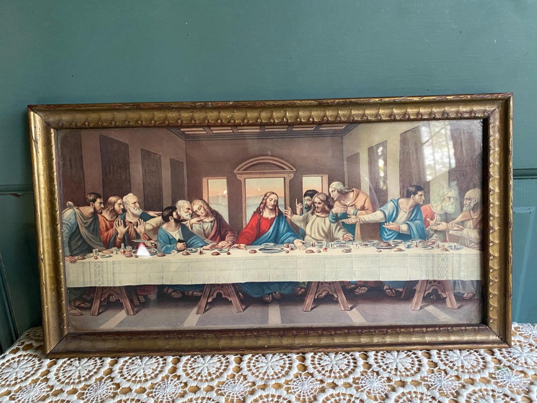Vintage Antique Framed Last Supper Print | 15" X 8" | Beautiful ...