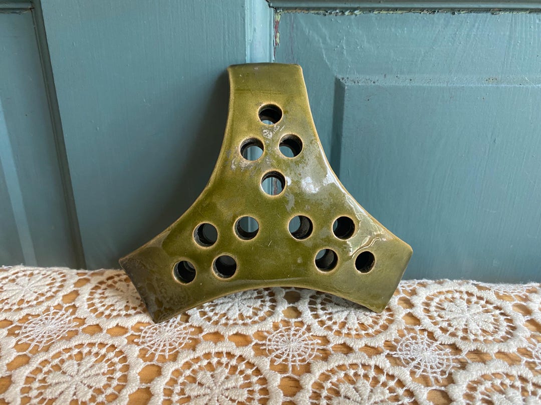 Vintage Ceramic Flower Frog | Glazed Green Ceramic Y Shape Triangular ...