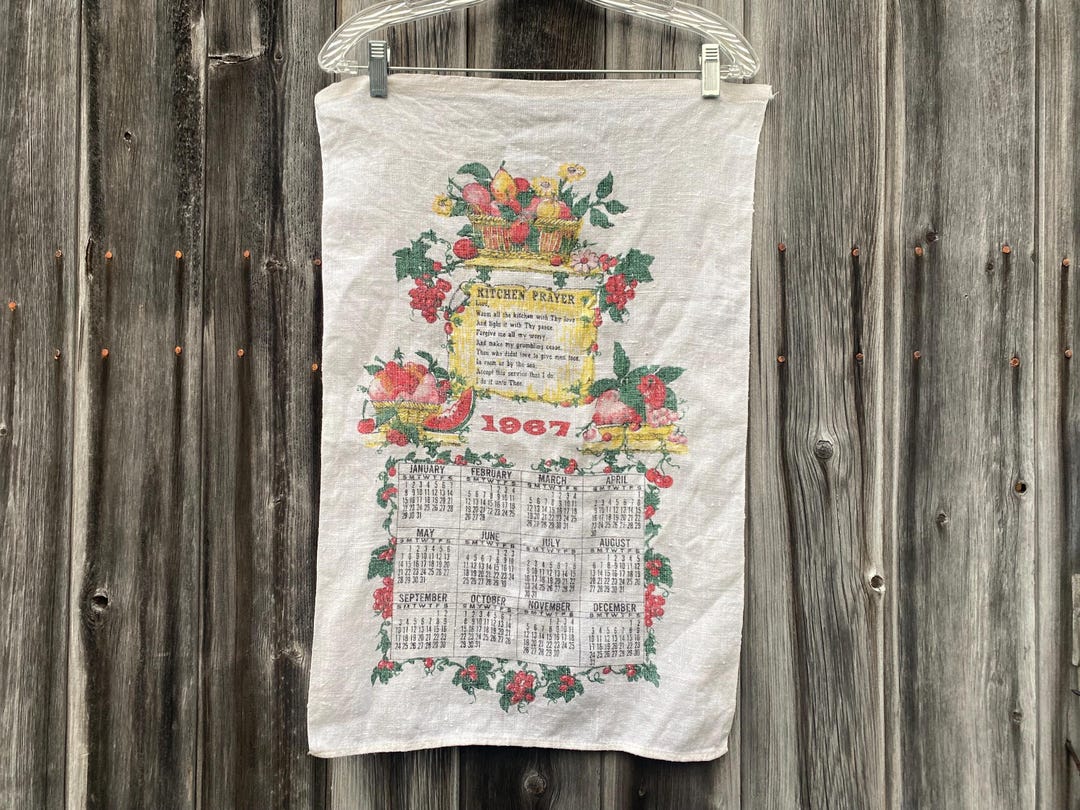 Cloth Tea Towel Calendar Kitchen Prayer 1967 | Kitchen Decor Farmhouse ...