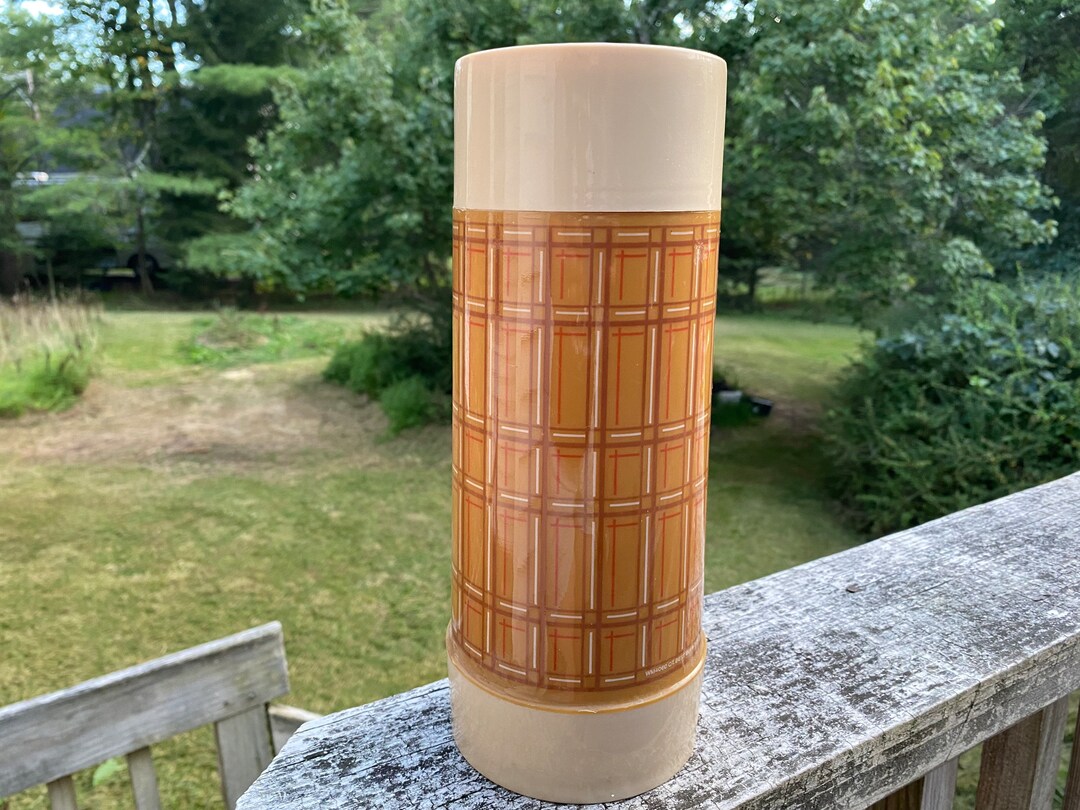 VINTAGE Brown Plaid Aladdin Best-buy Wide Mouth 1 Quart Thermos Bottle ...