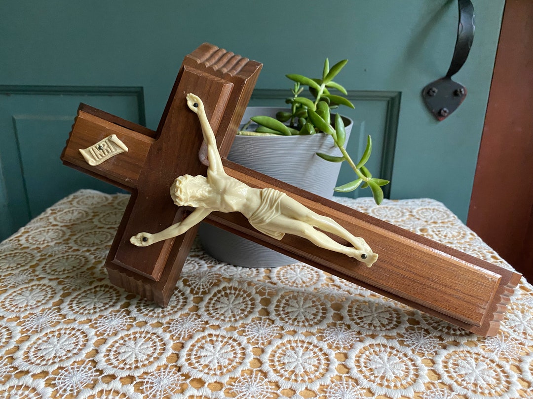 Vintage Last Rites Wall Crucifix Brown Wood Wall Cross Beige - Etsy