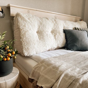Fluffy Backrest Headboard Pillow - Shaggy Tufted Headboard Cushion ...