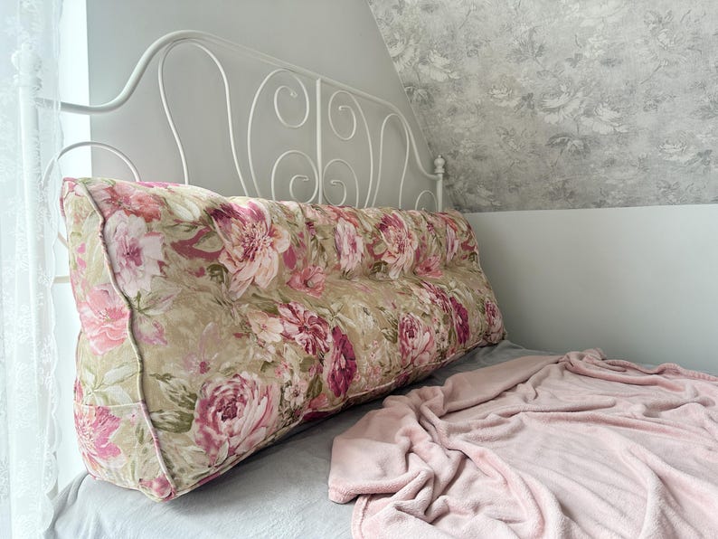 Headboard Back Triangle Cushion Floral | Back Pillow With Pockets ...