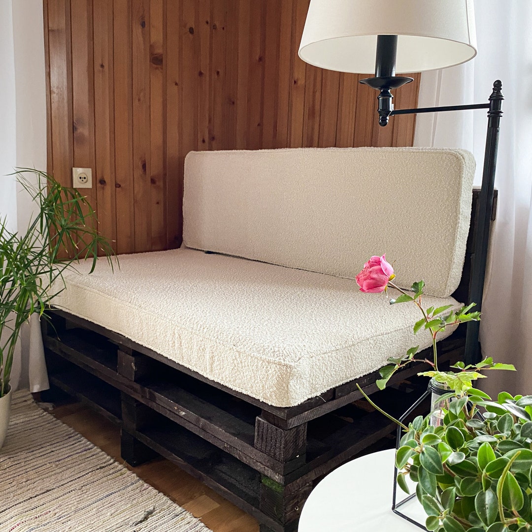 Bench Pallet Boucle Cushions SET | Seat Backrest Cushions Garden Set ...