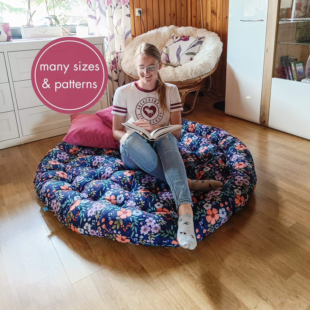 Round Floral Floor Cushion Seating - Custom Floor Cushion - Outdoor ...