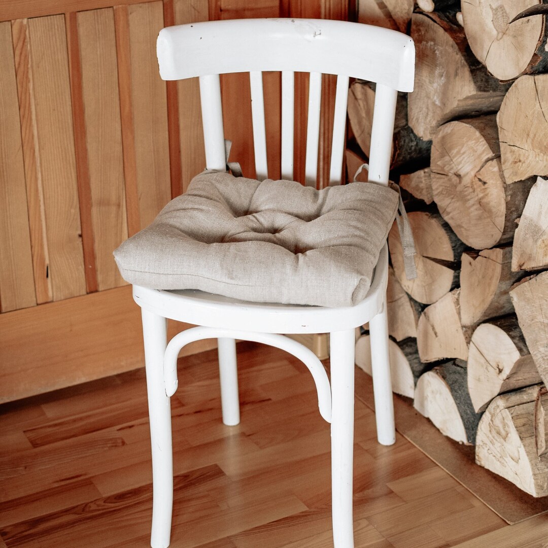 Linen Chair Cushions With Ties | Natural Chair Pads for Dining Chair ...