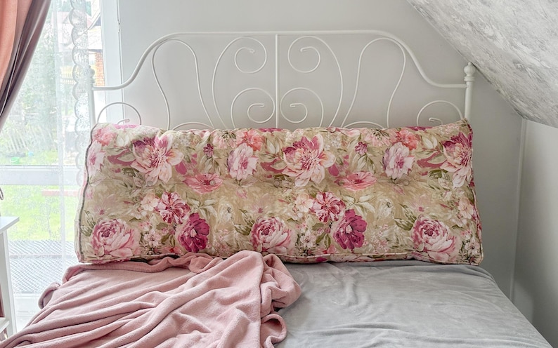 Headboard Back Triangle Cushion Floral | Back Pillow With Pockets ...