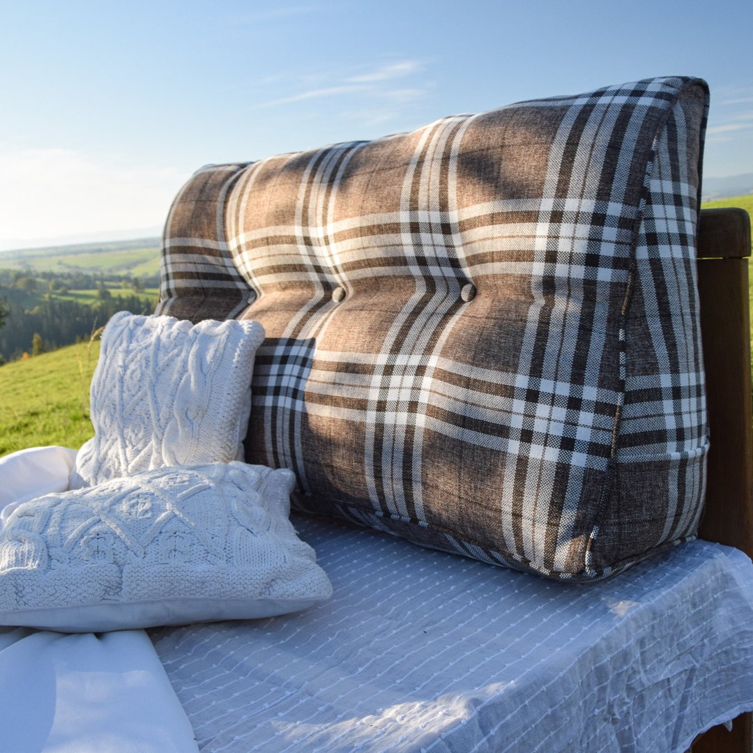 Headboard Pillow Cushion With Checkered Pattern - Custom Backrest ...