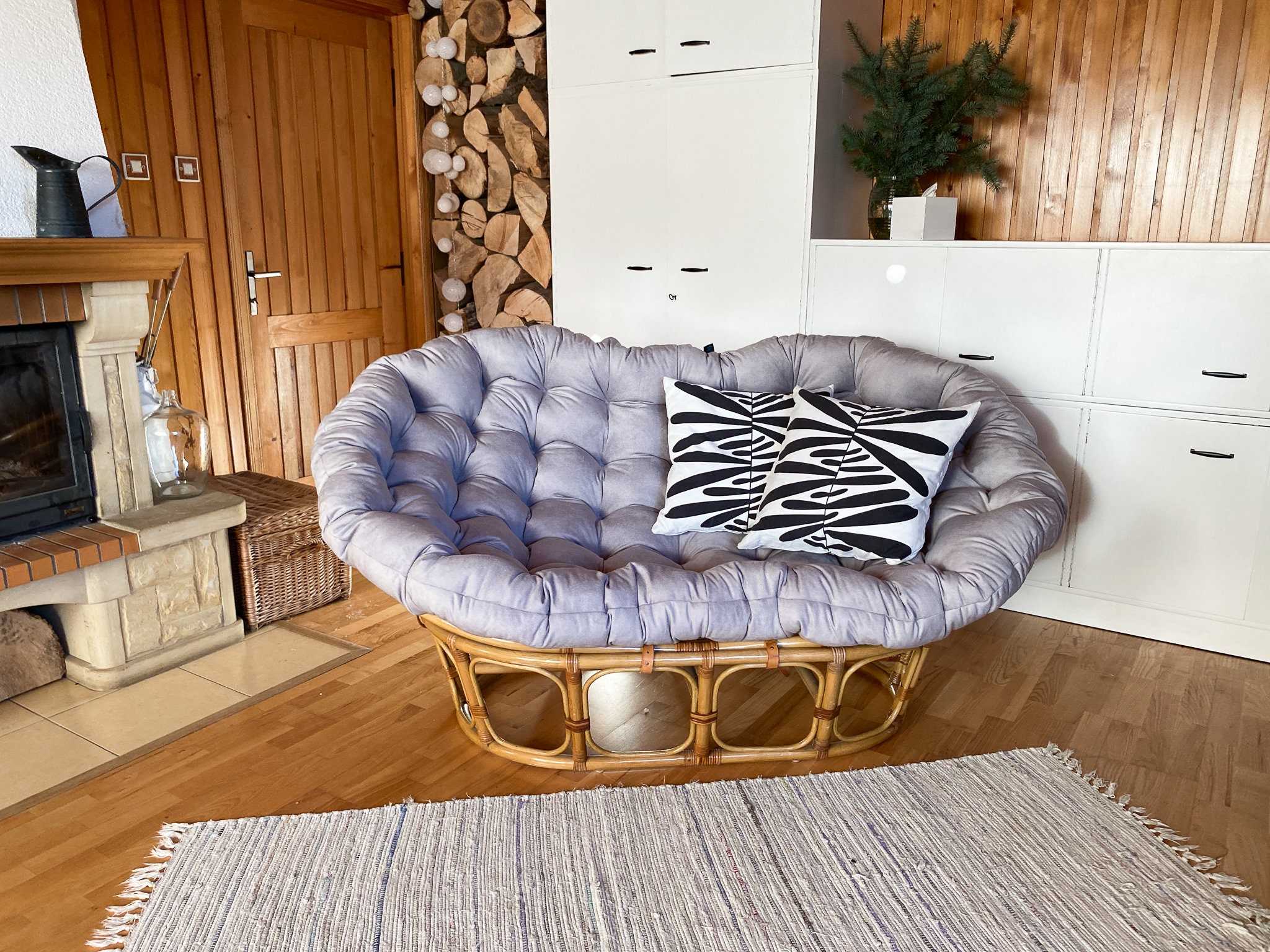 Rattan Vintage Chair Cushion | CUSTOM SIZES | Comfort Double Papasan ...