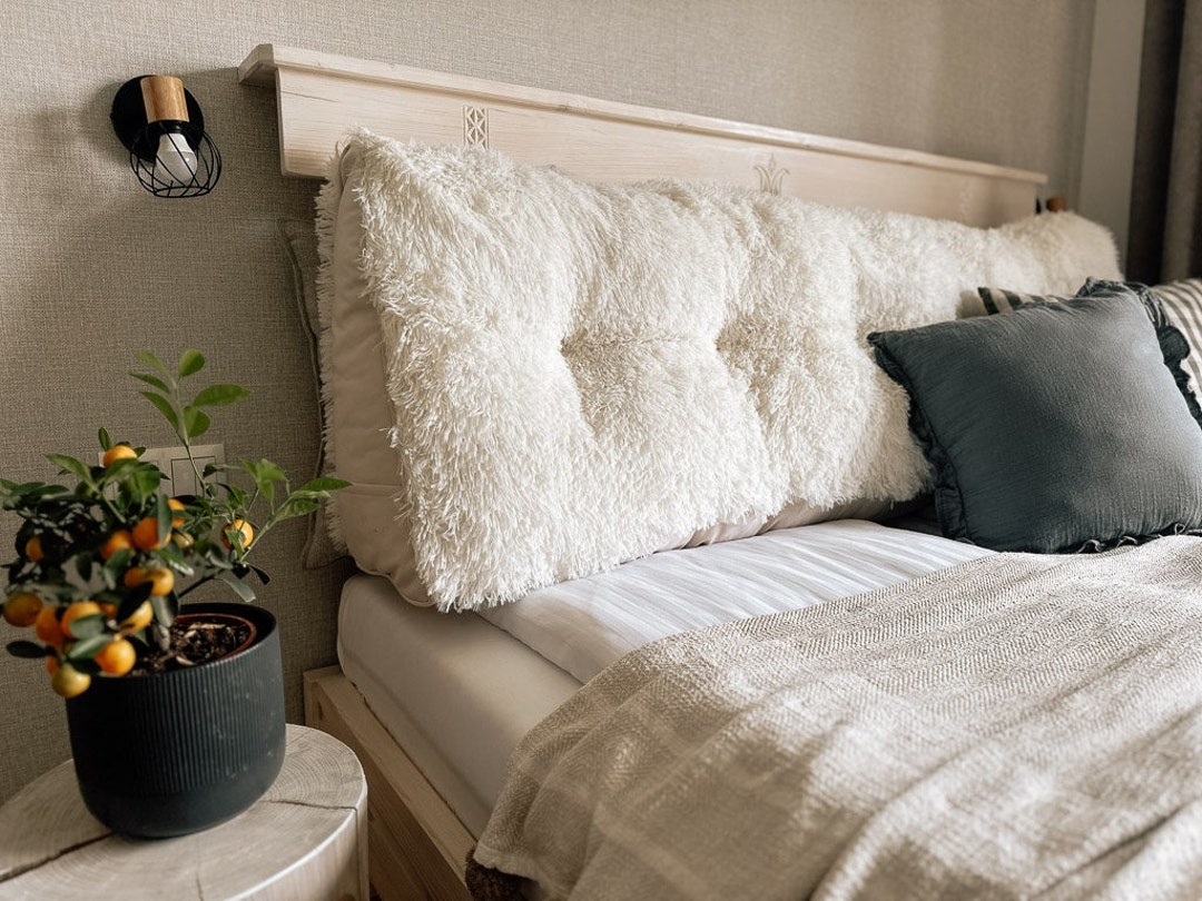 Fluffy Backrest Headboard Pillow - Shaggy Tufted Headboard Cushion ...