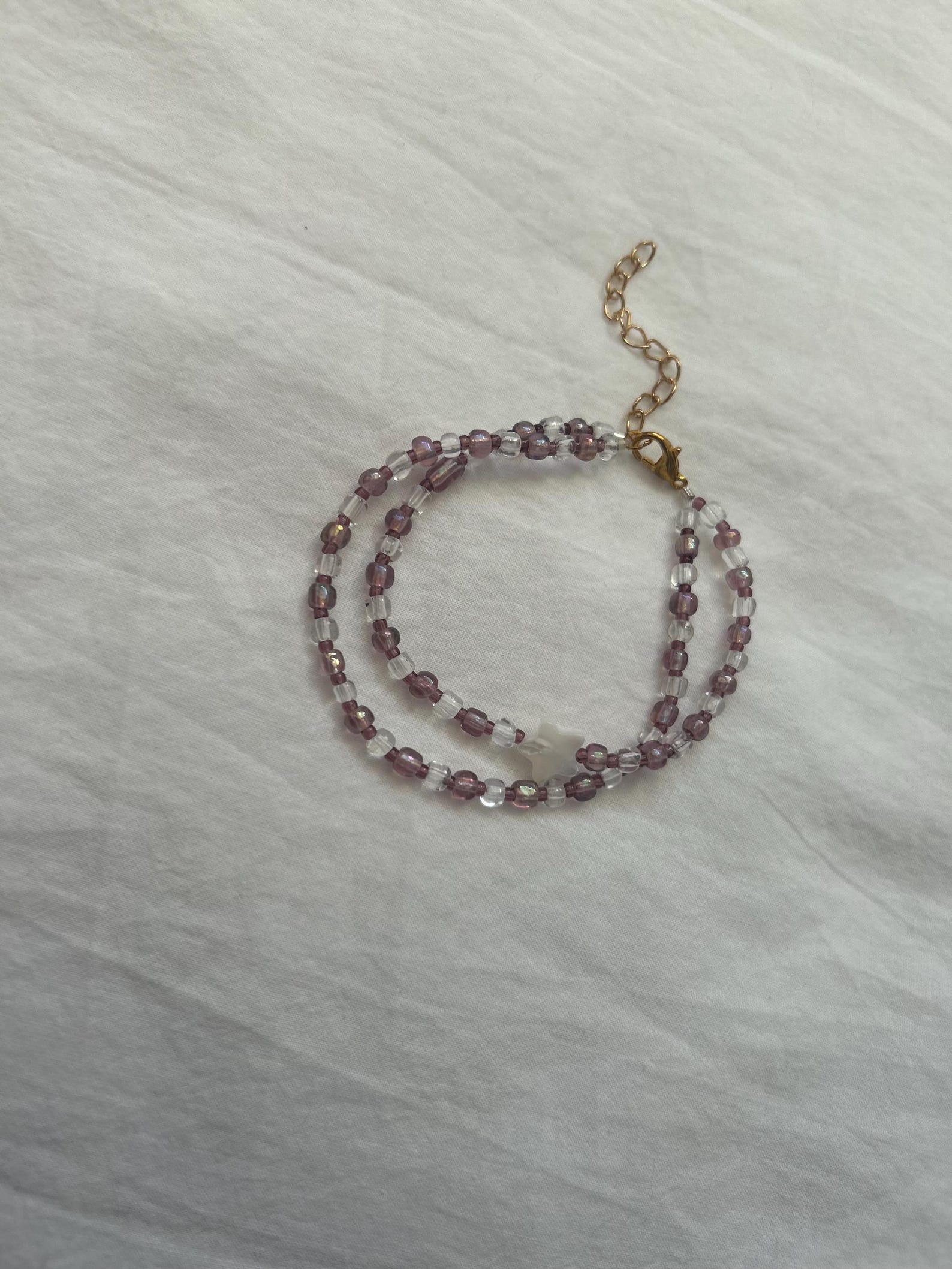 Layered Pearl Celestial Glass Bead Adjustable Bracelet Purple Glass ...