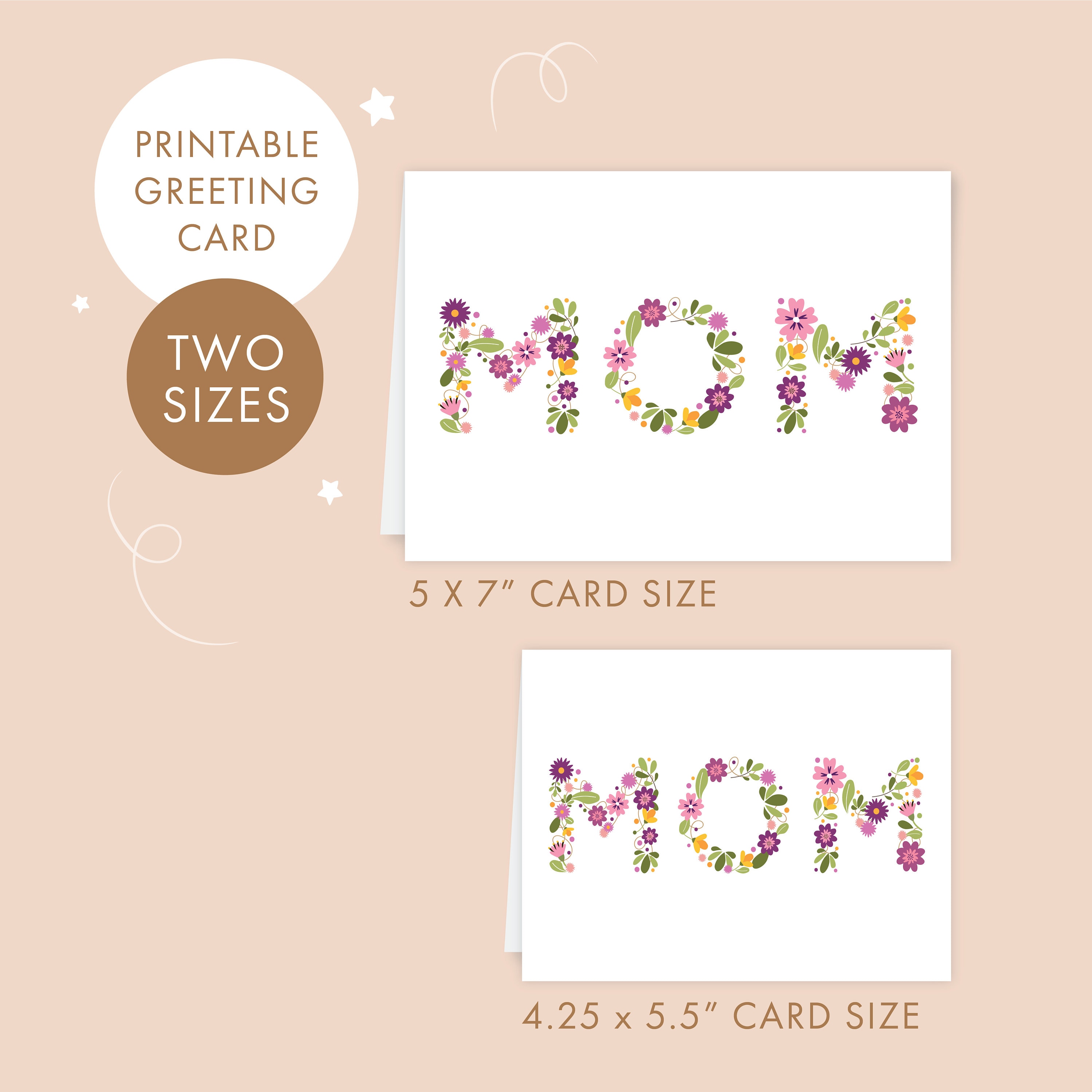Floral Mom Lettering Card, Pink Purple Flowers, Mother's Day Greeting ...