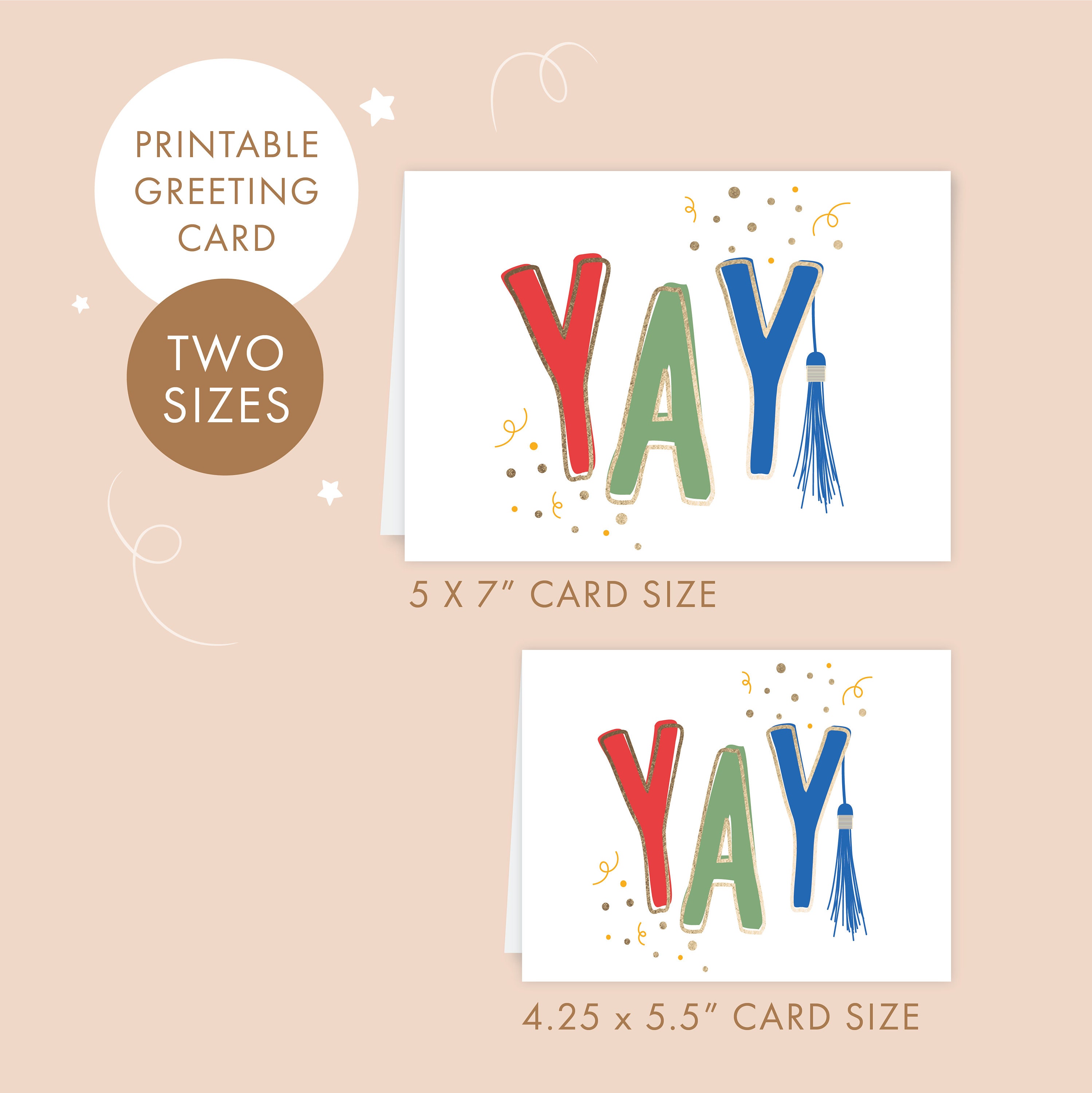 PRINTABLE Yay Colorful Gold Lettering Graduation Tassel Congratulations ...