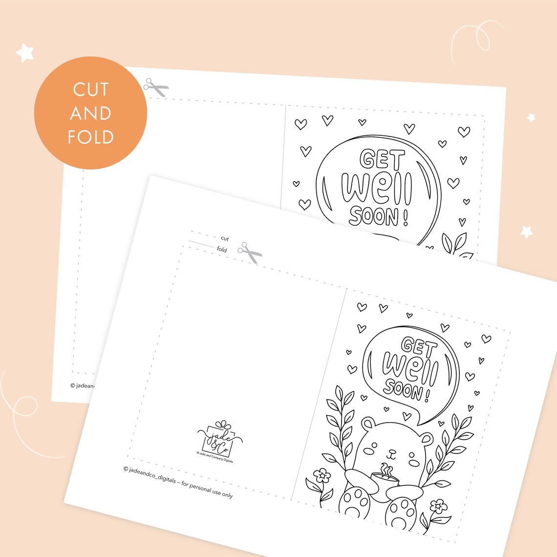 PRINTABLE Get Well Soon Bear Sympathy Kids DIY Coloring Card Instant ...