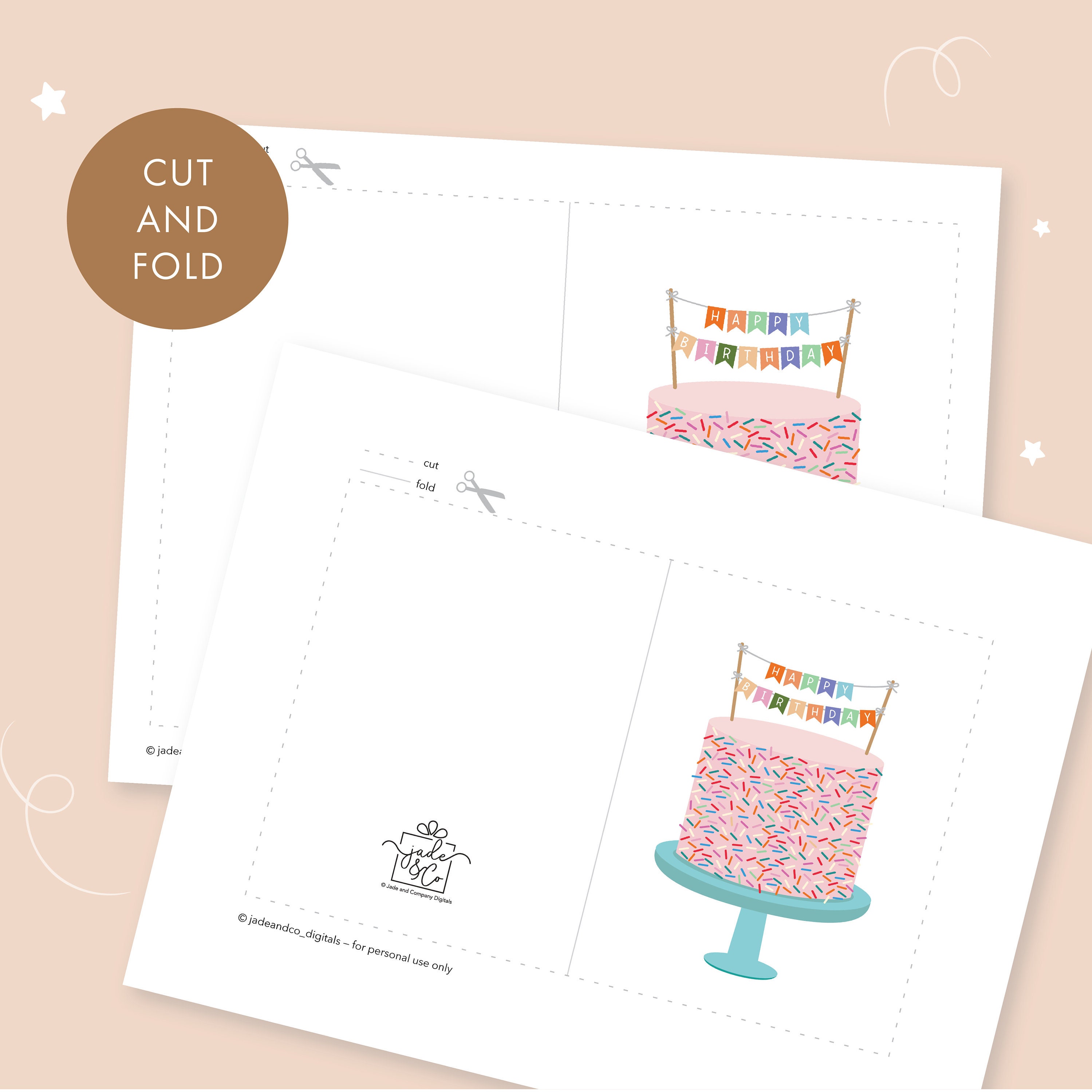 Printable Happy Birthday Banner Confetti Cake Card (digital Download ...
