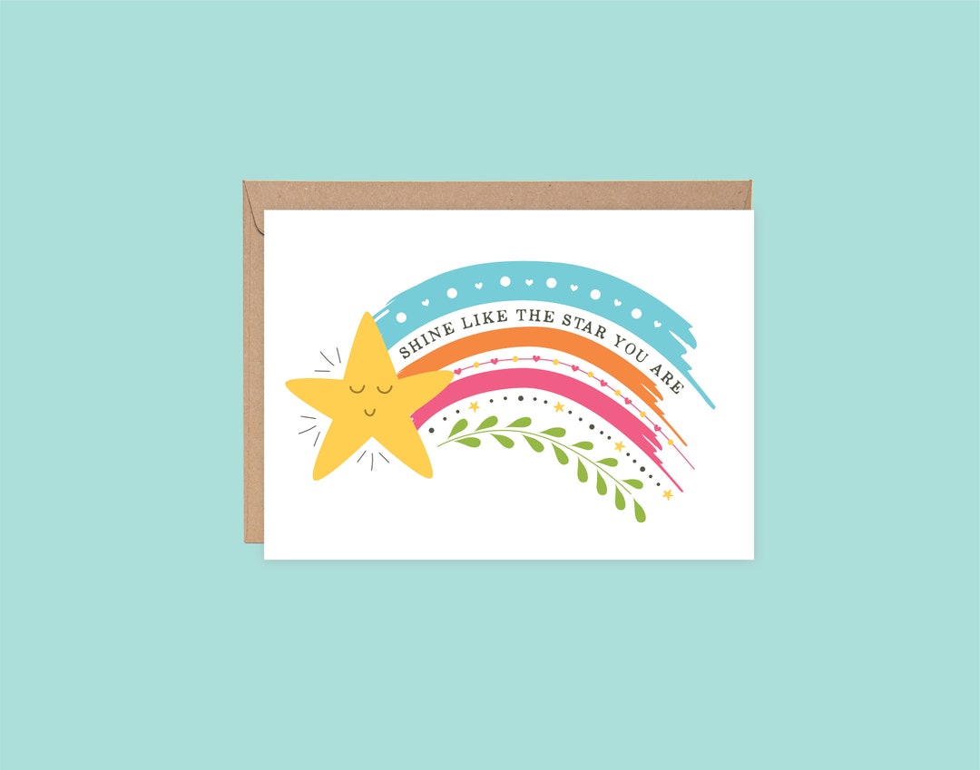 Rainbow Star Affirmation Card: Kids Printable Greeting Card (digital ...