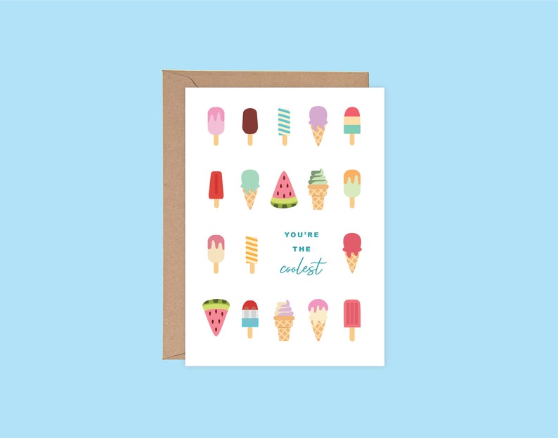 PRINTABLE You're the Coolest Popsicle Ice Cream Happy Birthday Greeting ...