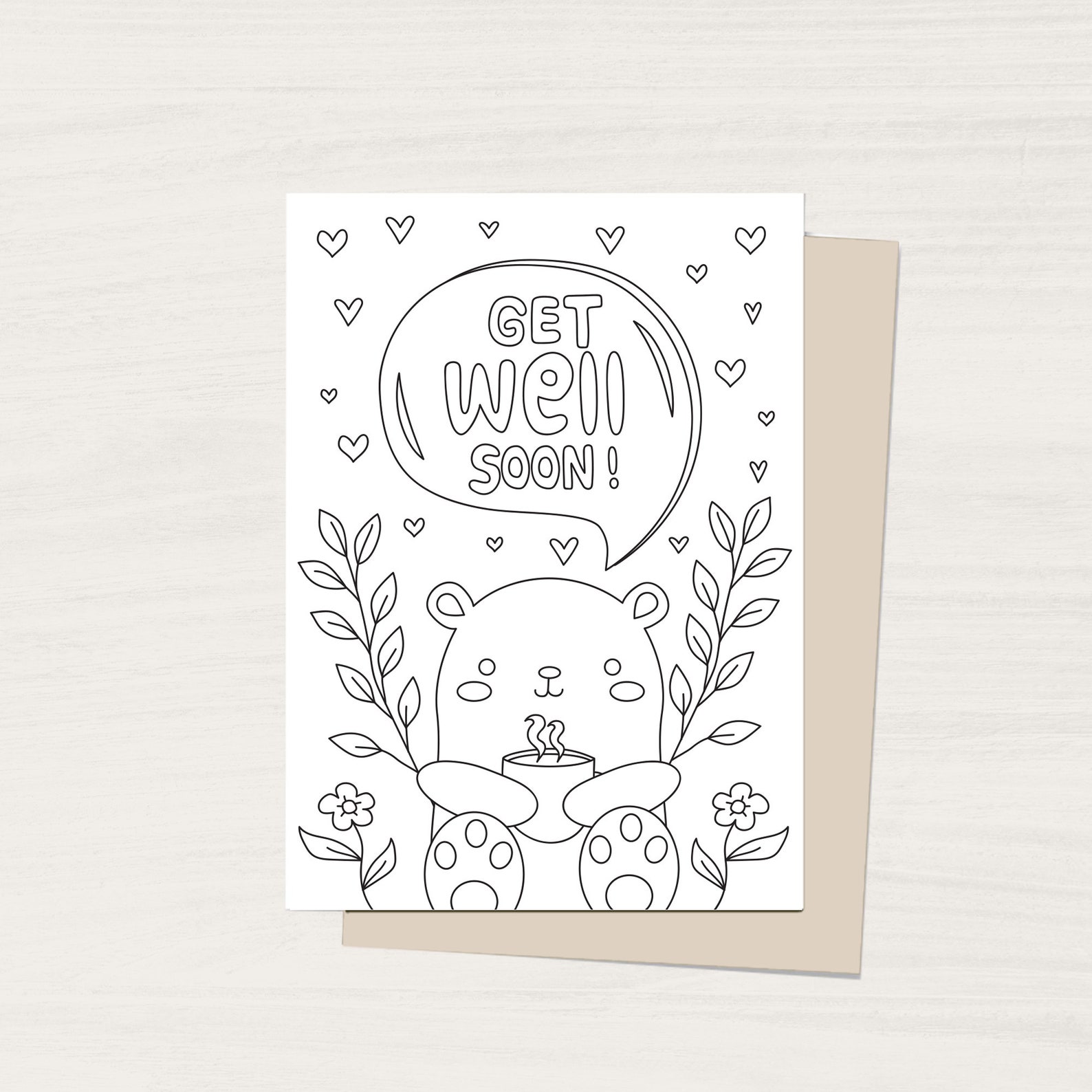 PRINTABLE Get Well Soon Bear Sympathy Kids DIY Coloring Card Instant ...