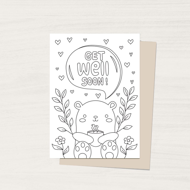 PRINTABLE Get Well Soon Bear Sympathy Kids DIY Coloring Card Instant ...