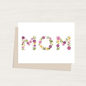 Floral Mom Lettering Card, Pink Purple Flowers, Mother's Day Greeting ...