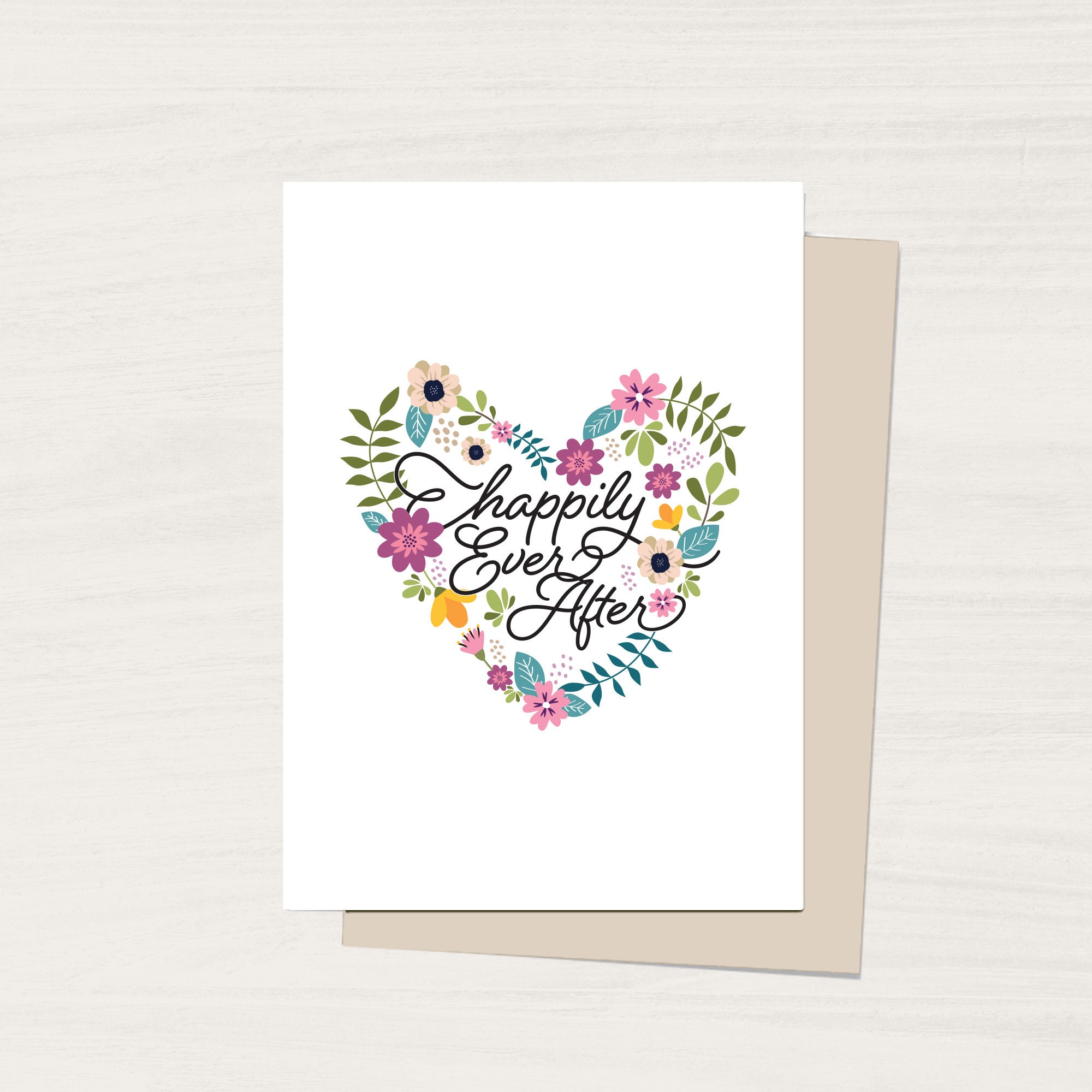 PRINTABLE Happily Ever After Lettering Floral Heart Congratulations ...