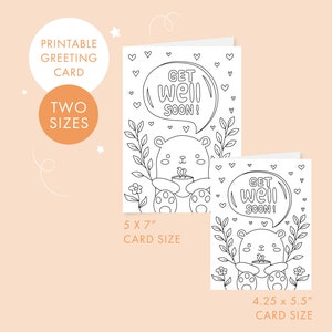 PRINTABLE Get Well Soon Bear Sympathy Kids DIY Coloring Card Instant ...
