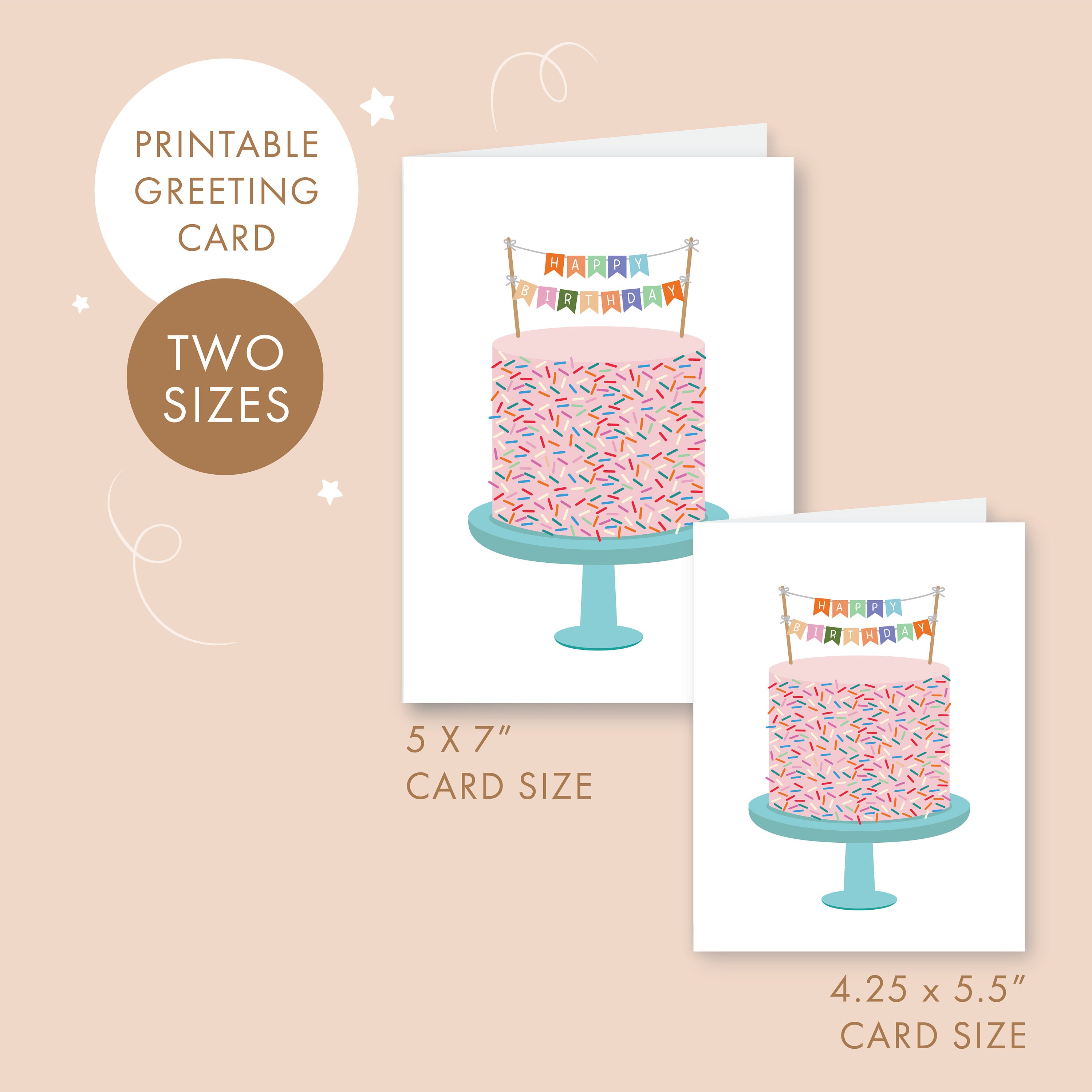 Printable Happy Birthday Banner Confetti Cake Card (digital Download ...