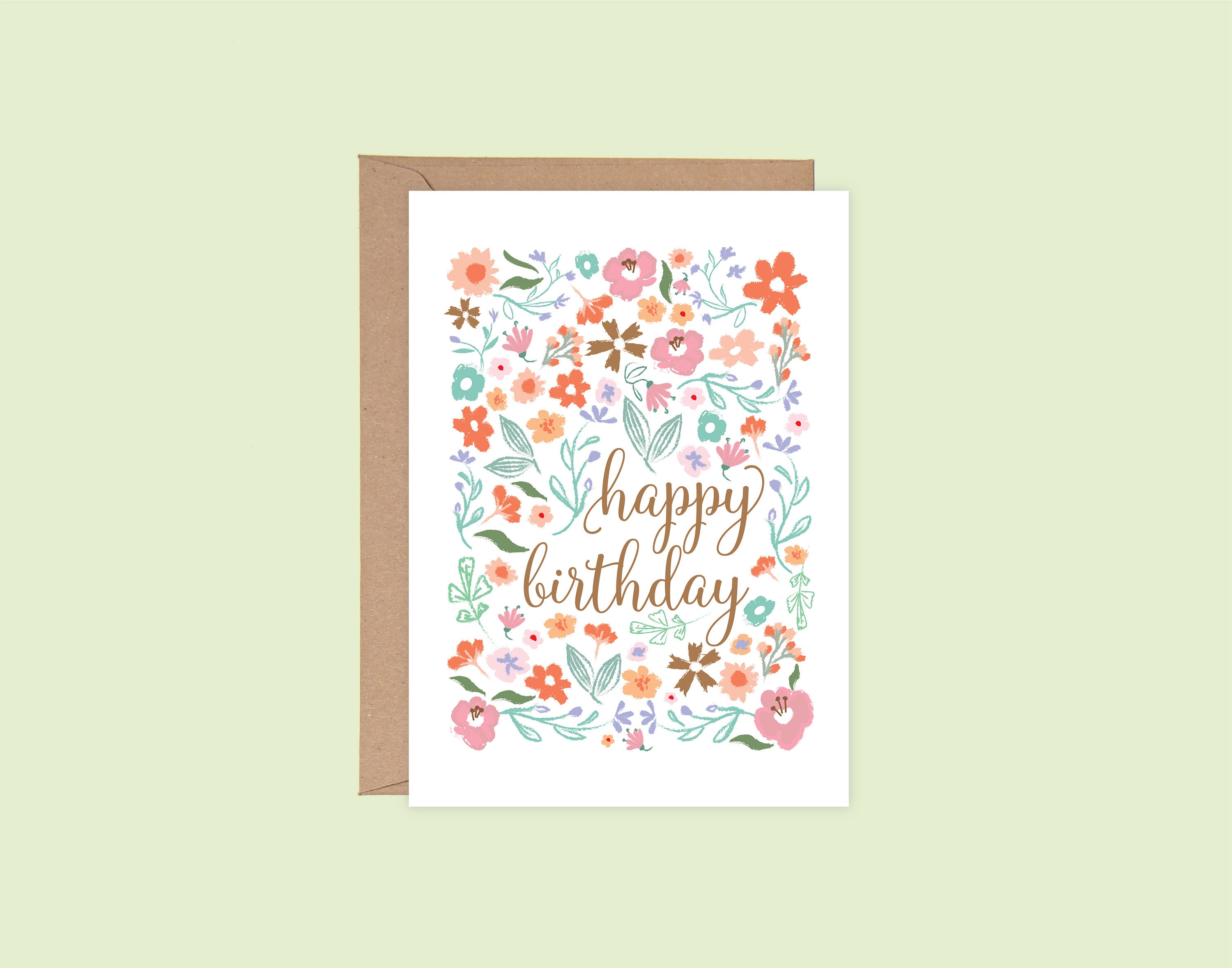 PRINTABLE Floral Happy Birthday Handwritten Script Flowers Card ...