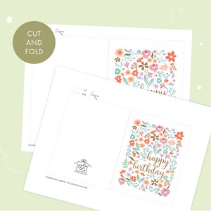 PRINTABLE Floral Happy Birthday Handwritten Script Flowers Card ...