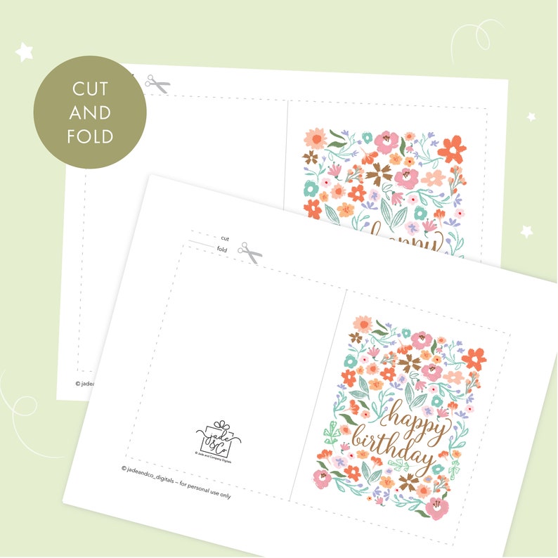 PRINTABLE Floral Happy Birthday Handwritten Script Flowers Card ...