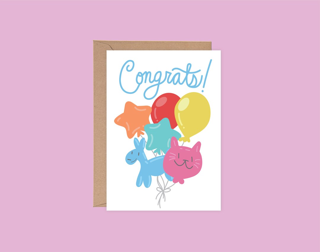 PRINTABLE Congrats Animal Star Balloons Card, Instant Download Foldable ...